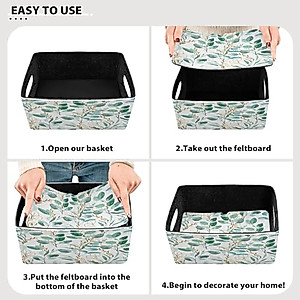 Kcldeci 2Pcs Storage Baskets For Shelves Green and Gold Eucalyptus Foldable Storage Bins Cube Fabric Bins Organizer for Nursery Home Office Kids Toys