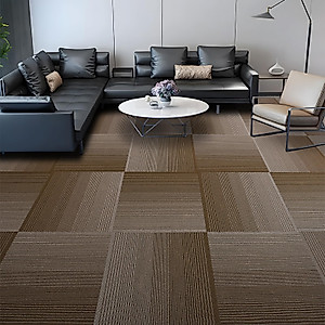 Rehert Carpet Tiles, Carpet Squares, Office Carpet Tiles Removable, Carpet Tile Flooring for Basement, 20" x 20" Berber (Loop Pile), Gradient Brown, 0.24" Pile Height (12 Tiles, 32 sqft/Box)