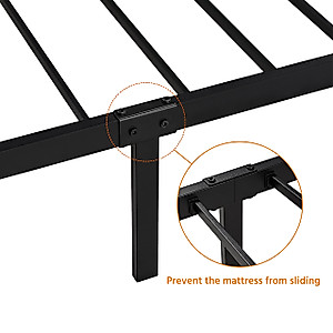 Yaheetech Metal Platform Bed Frame Twin with Wood Headboard and Iron Slats, Rustic Country Bed Base with Mattress Foundation/Strong Slats Support/12 Inch Underbed Storage/No Box Spring Needed, Brown