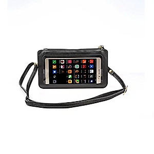 Touch Screen Crossbody Shoulder Bag Purse Pouch Wallet Case for for iPhone 14 13 Pro Max Samsung Galaxy S22 Ultra S21 S20 FE (Black)