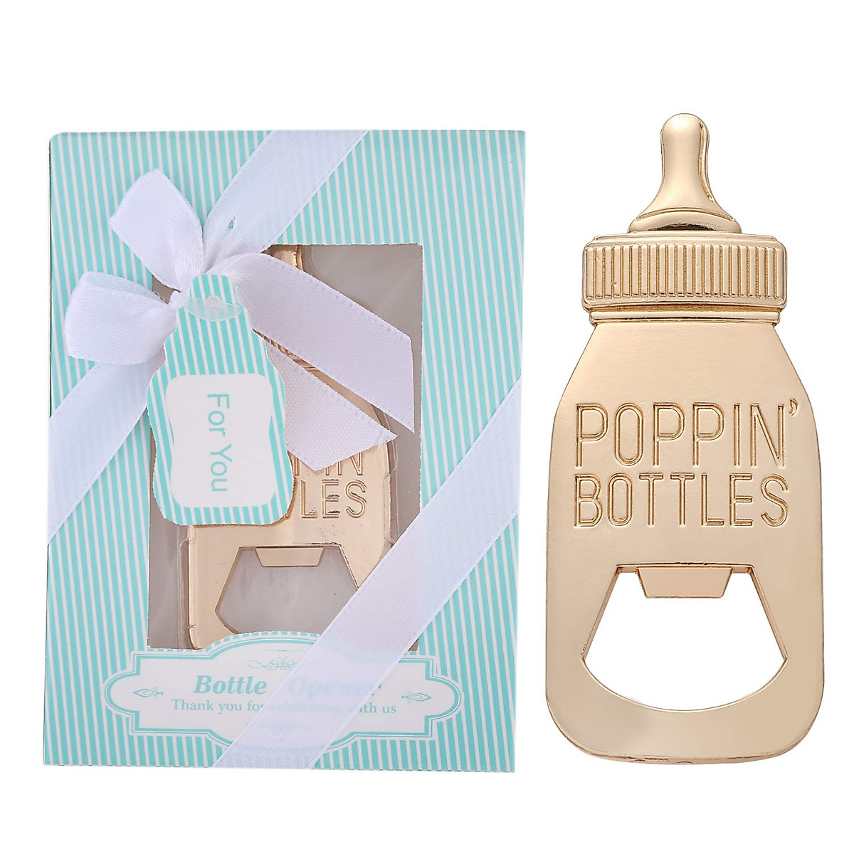 24pcs Poppin Bottle Bottle Opener Baby Shower Favors Gift for Boy with Exquisite Packaging Box,Baby Shower Souvenirs For Guests Boy Baby Shower Party Decor Supplies by WeddParty (Blue A, 24)