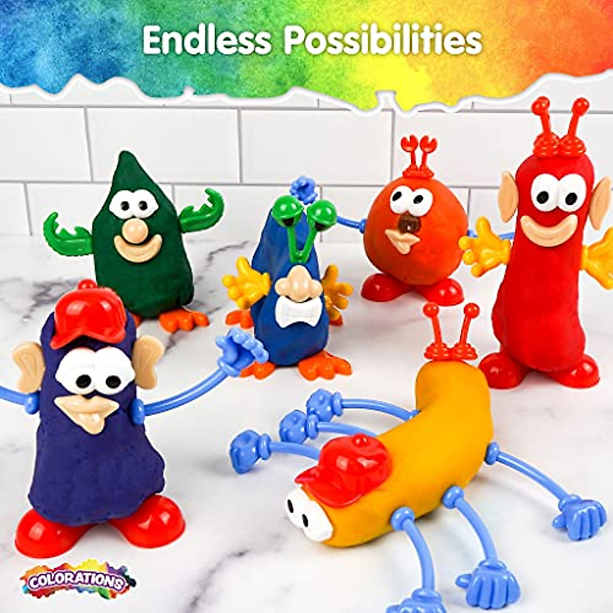 Colorations - BUILDME Creative Creatures Dough Builders (Includes 260 pieces) - Dough & Molding Clay Accessories for Kids - Screen-Free Play Time - Builds Animals & Characters