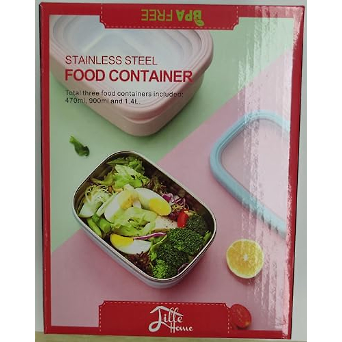 Lille Home Leak Proof Stainless Steel Lunch Snack Containers Set - Ideal for Educational Settings and Daycare - Nesting Trio with Silicone Lids - 47oz+30oz+16oz - Pink