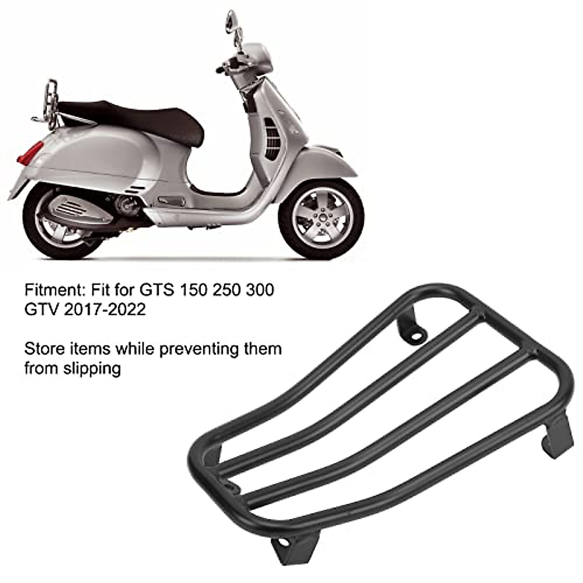 Motorcycle Scooter Footrest Luggage Rack Carrier for GTS 150 250 300 GTV 2017-2022 (Black)