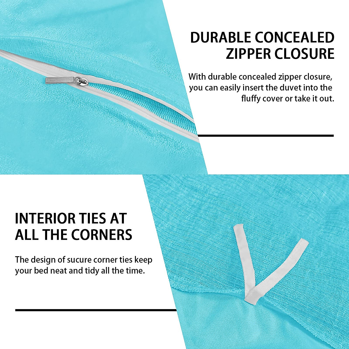 greenoak Duvet Cover Queen Size, Fluffy Luxury Plush Shaggy Duvet Cover Sets Velvet Bedding (1 Faux Fur Duvet Cover + 2 Pillowcases) Comforter Bed Sets 3 Pieces, Zipper Closure (Gradient Teal)