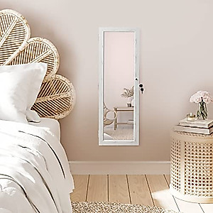 HollyHOME Mirrored Jewelry Cabinet Lockable Wall Door Mounted Jewelry Armoire Organizer with Full Length Mirror Space Saving Lockable,White