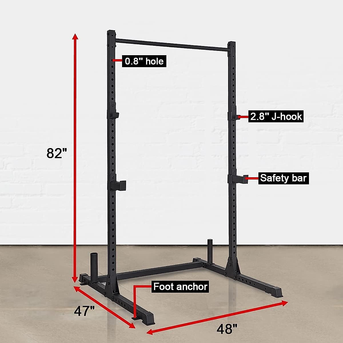 fissfire Squat Stand Home Gym 800lbs Workout Equipment Adjustable Power Rack with J-Hooks Safety Bar Pull Up Bar