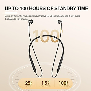 iKF W1 Bluetooth Wireless Earbuds - Sports Magnetic Neckband Wireless Headsets, HiFi Stereo Deep Bass Bluetooth 5.3Earphones IPX4 Waterproof with Mic for Gym Workout Running 25H Playtime（Black）