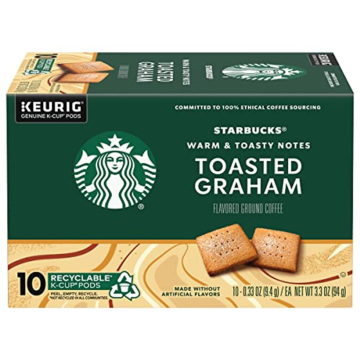 Starbucks Flavored Ground Coffee K-Cup Pods, Toasted Graham, Signature Collection, 100% Arabica Coffee, Recyclable K-Cup, 10 CT K-Cup Pods/Box (Pack of 2 Boxes)