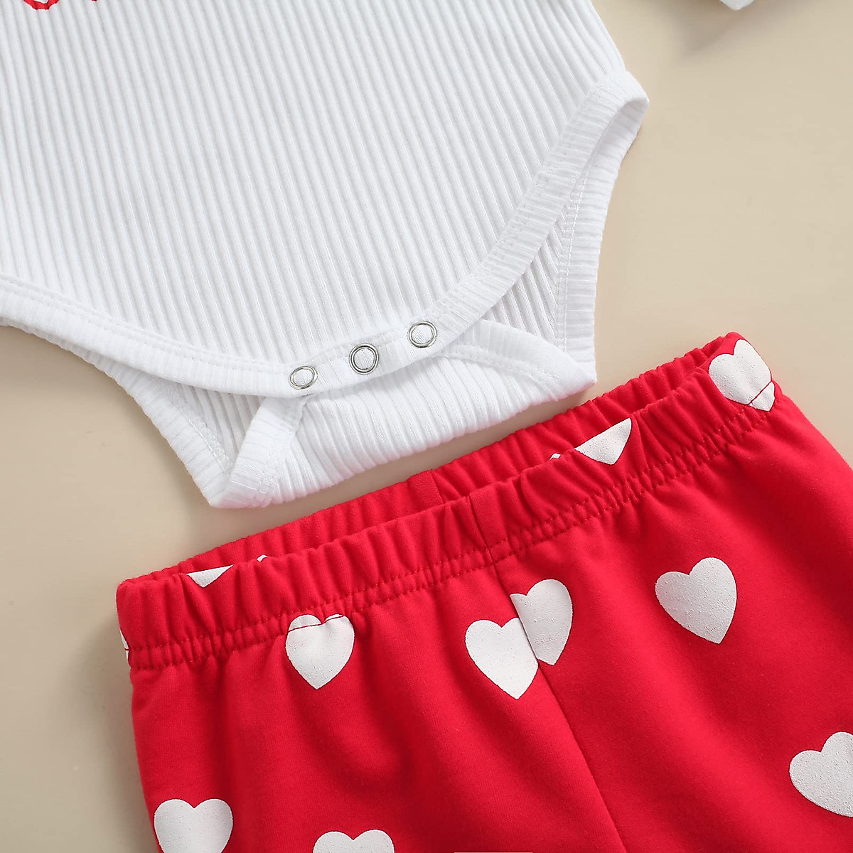 Sunwittafy Toddler Baby Girl Daddy's Little Valentine Clothes Letter Romper Puff Sleeve Romper Heart Print Flared Pants Headband