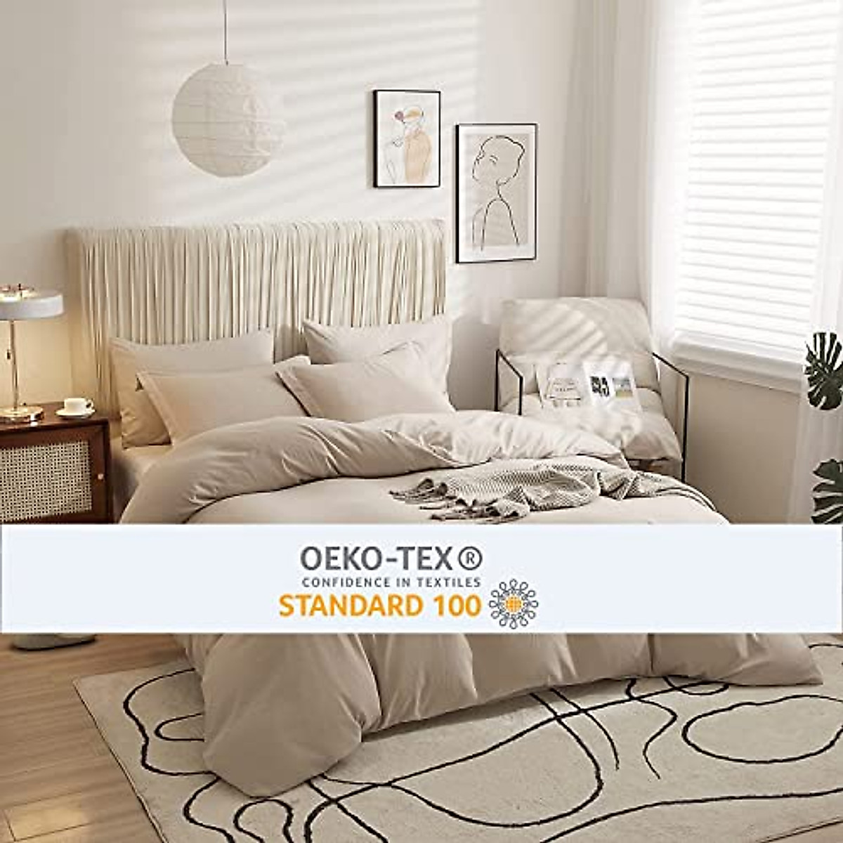 VClife Duvet Cover Washed Microfiber Cream Beige Tan Khaki Quilt Cover Sets Queen Size 3 Pieces Tan Solid Color Bedding Sets (1 Queen Beige Duvet Cover and 2 Pillow Shams)