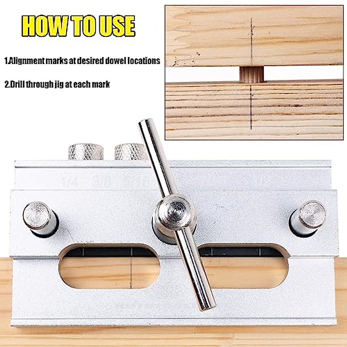 AUTOTOOLHOME Self Centering Doweling Jig Dowel Drill Guide Bushings Set Wood Dowel Jig Kit Woodworking Joints Tools