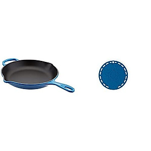 Le Creuset Enameled Cast Iron Signature Iron Handle Skillet, 10.25" (1-3/4 qt.), Marseille & Silicone French Trivet, 8", Marseille