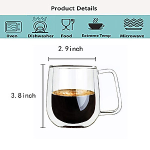 HKKAIS 8.5OZ Glass Coffee Mug, Double Walled Tea Cups, Clear Borosilicate Glass Mug for Latte, Cappuccino, Tea, Beverages, Ice Coffee, Double Wall Insulated Coffee Cup with Handle