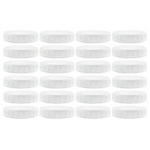 Cornucopia Wide Mouth Plastic Mason Jar Lids (24-Pack Bundle); 2 Dozen Unlined White Ribbed Lids, 86-450 Size