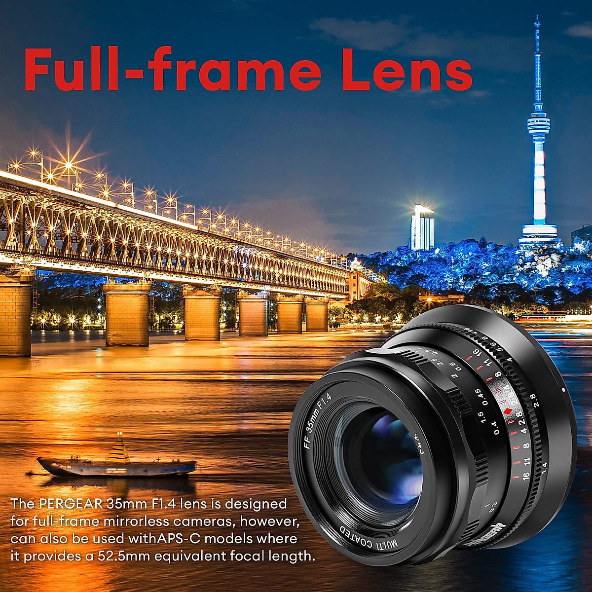 PERGEAR 35mm F1.4 Full-Frame Manual Focus Lens, Compatible with Sony E-Mount Cameras A7 A7II A7III A7R A7RII A7RIII A7RIV A7S A7SII A7SIII A9 A7C A6400 A6000 A6600 A6100 A6500 A6300 (Black)