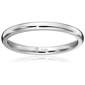 Surgical Stainless Steel 2mm Domed Wedding Band Thumb/Toe Ring Comfort-Fit High Polish, size 9