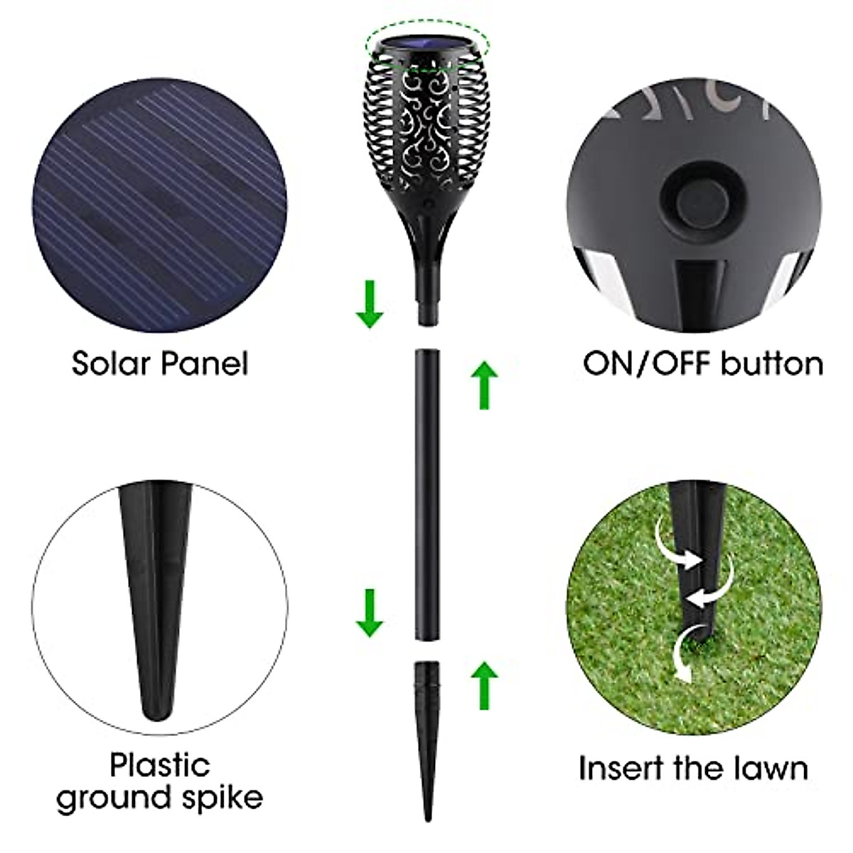 6 Packs Solar Torch Light with Flickering Flame, IP65 Waterproof 33 LED Solar Outdoor Lights Landscape Decoration Dusk to Dawn Auto On/Off Security Torch for Yard, Villa, Garden, Park, Aisle, Lawn