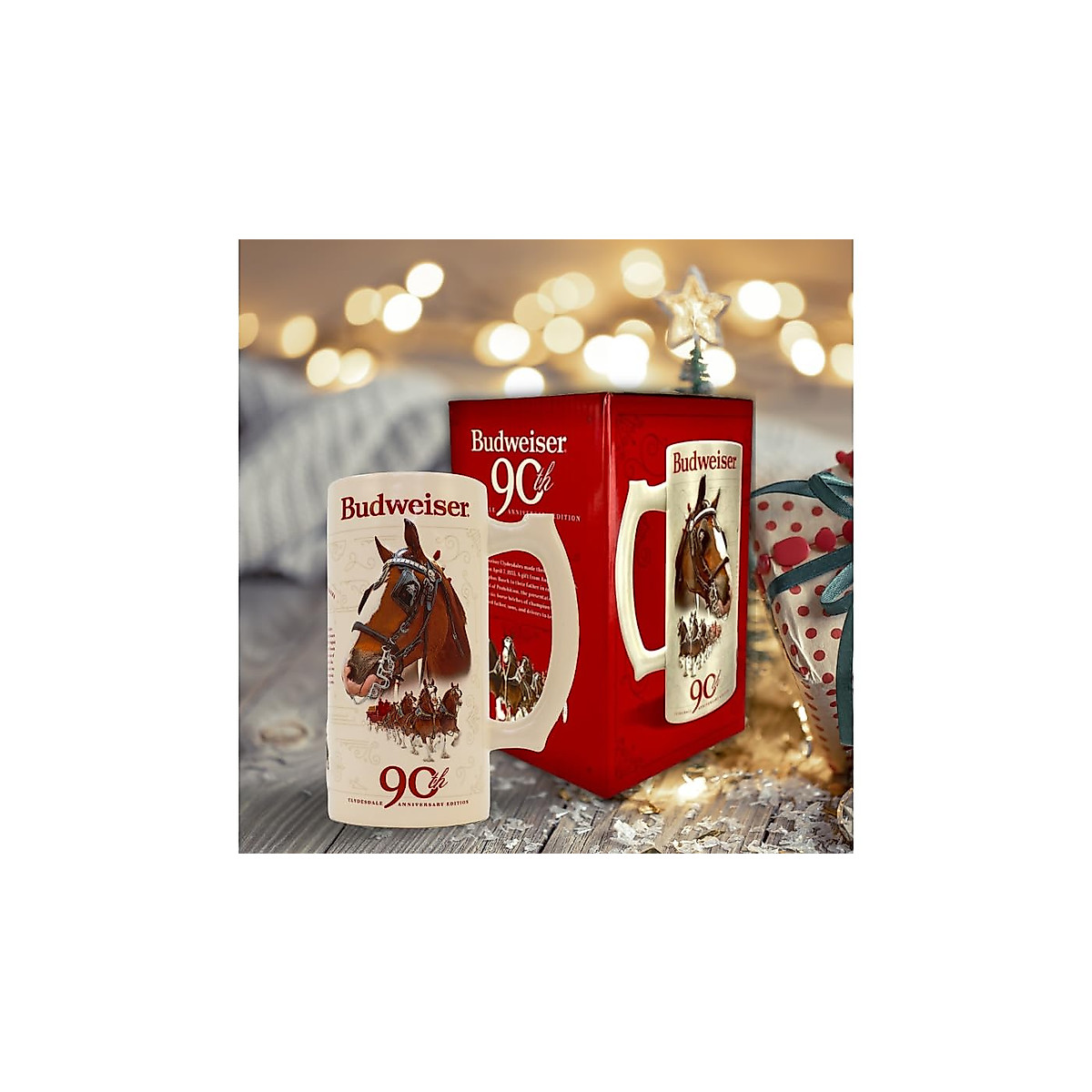 Budweiser 2023 90th Anniversary Limited Edition Clydesdale Holiday Collectors Stein #44 - Ceramic Beer Mug Christmas Gift
