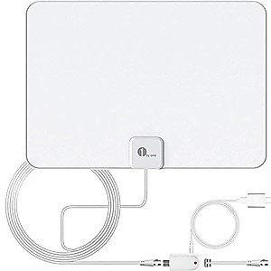 1byone Amplified HD Digital TV Antenna - Support 4K 1080p and All Older TV's - Indoor Smart Switch Amplifier Signal Booster - Coax HDTV Cable/AC Adapter