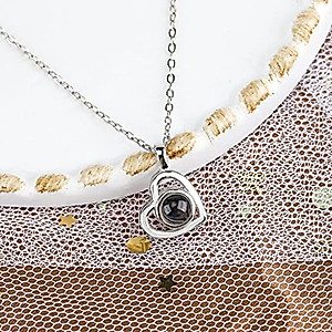 Wexibauyl Custom Photo Projection Necklace Personalized Photo Necklace with Picture Inside Heart Pendant Necklaces Gift for Christmas Birthday Anniversary