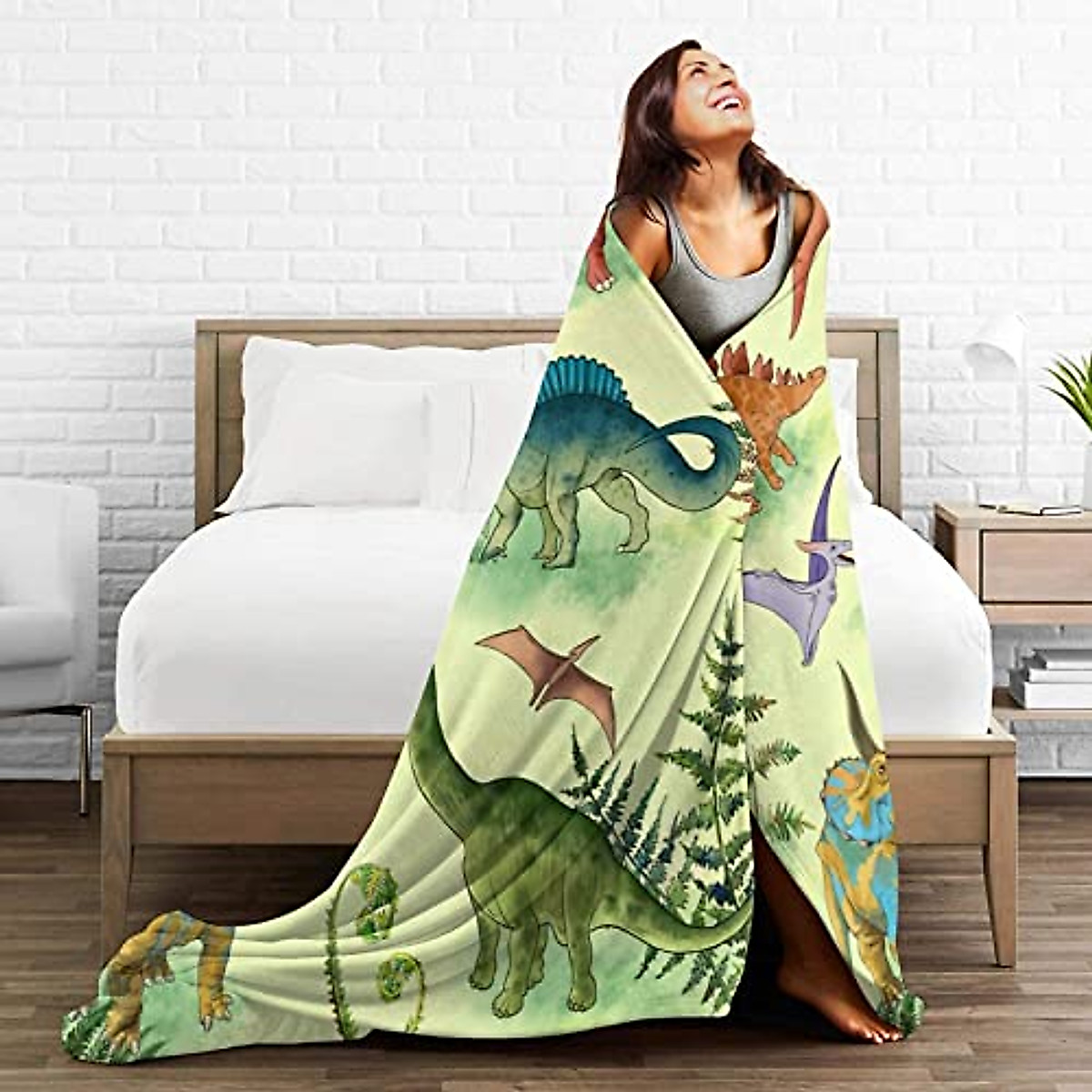 Dinosaur Soft Throw Blanket 60"X50" Lightweight Flannel Blanket for Couch Bed Sofa Home Living Room Decor Travelling Camping for Kids Adults