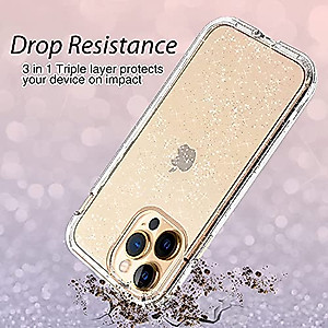 Coolwee Crystal Glitter Full Protective Case Compatible iPhone 13 Pro Max Heavy Duty Hybrid 3 in 1 Rugged Shockproof Women Girls Transparent Compatible Apple iPhone 13 Pro Max 6.7 inch Clear Sparkle