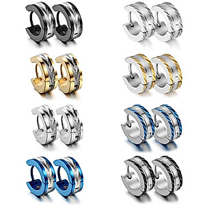 Aroncent Stainless Steel 3-8 Pairs Hoop Earrings Men Small Hoop Huggie Hinged Earrings Set for Men Women 4mm Gifts