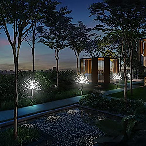 Honche Solar Garden Lights Outdoor Waterproof, LED Firefly Starburst Firework Light for Pathway Patio Lawn Backyard Flowerbed Party Christmas Decorations with 120 LEDs 8 Mode 2 Pack Cool White Oval