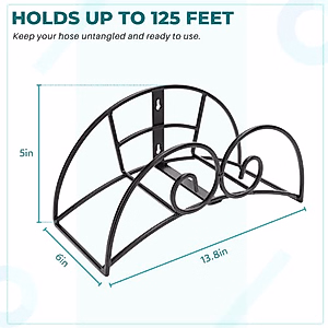 Water Hose Holder Wall Mount, Outdoor Hose Hook, Garden Hose Hanger for Outside, Heavy Duty Metal Hose Organizer Rack, Black