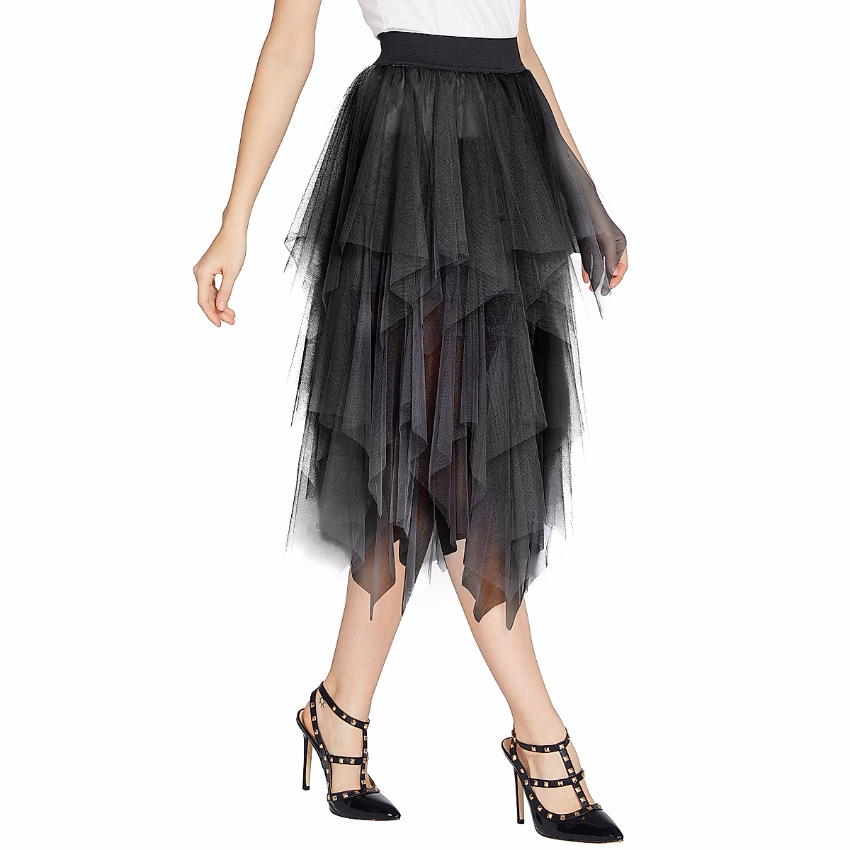 Urban CoCo Women's Sheer Tutu Skirt Tulle Mesh Layered Midi Skirt (M, Series 1-Black)