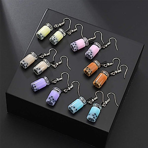 6 Pairs Cute Pearl Milk Tea Dangle Earrings Tea Drop Earrings Women Funny Creative Unique Earring set (6 Pairs Cute Pearl Milk Tea)