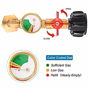 QCC1 Propane Refill Elbow Adapter with Propane Tank Gauge, 90 Degrees Propane Refill Adapter with ON-Off Control Valve, for Camping Grill 1LB Bottle Tank 20-40LBS Cylinder