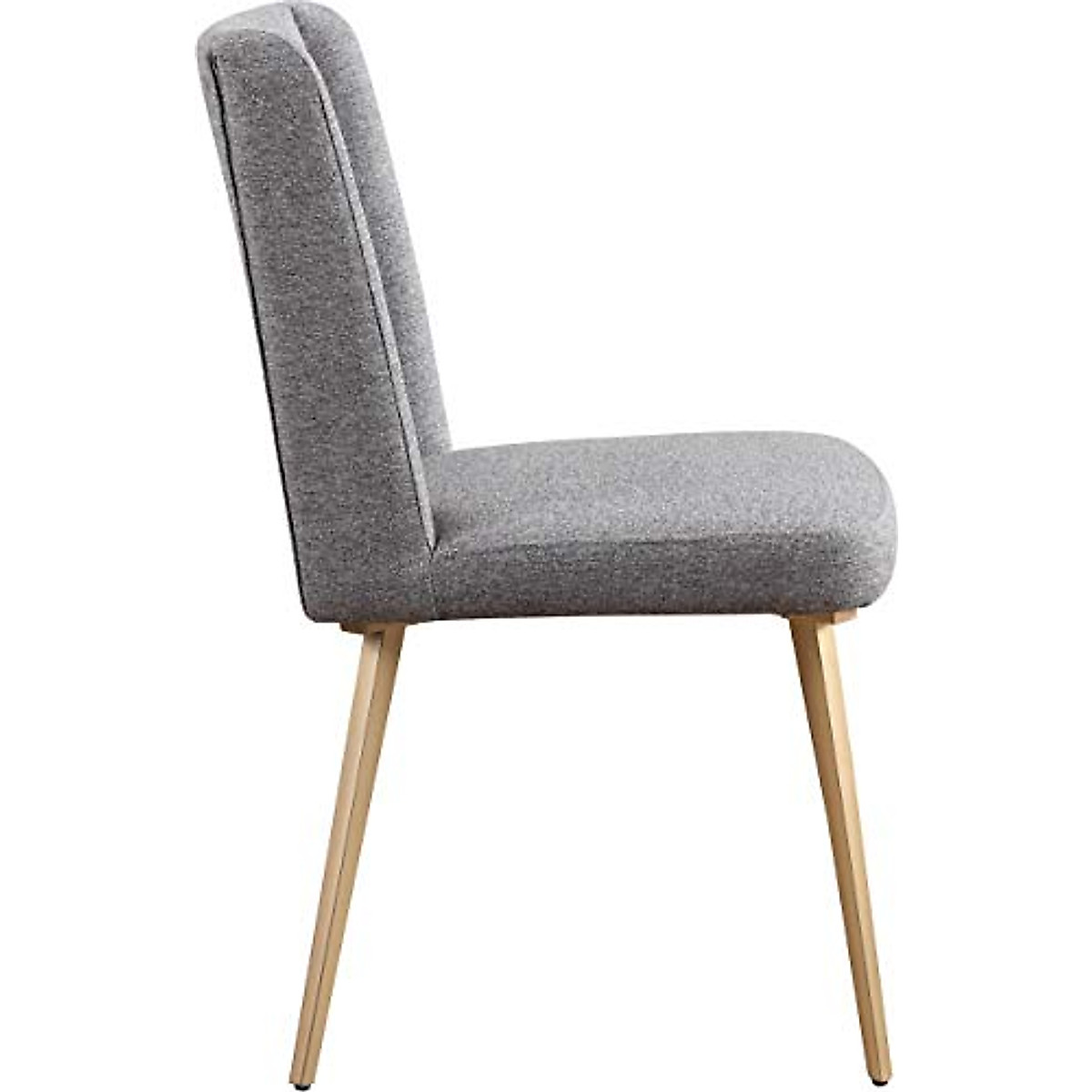 Meridian Furniture Eleanor Collection Modern | Contemporary Linen Upholstered Dining Chair with Channel Tufted Wing Back and Brushed Gold Legs, Set of 2, 20" W x 23.5" D x 35.5" H, Grey