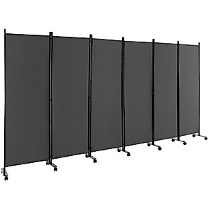 Giantex 6 Panel Room Divider, 132''W x 68''H Large Folding Privacy Screen, Rolling Partition Room Dividers for Home Office Studio Separation, Freestanding Fabric Wall Divider Screen on Wheels, Gray