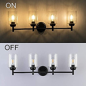 Berliget Black 4 Light Bathroom Vanity Lights, Seeded Glass Shade Wall Sconce, Antique Farmhouse Retro Brass Mirror Vanity Light Fixture Bathroom Vanity Lighting