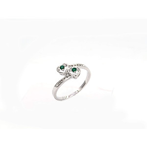 Dazzlingrock Collection Round Green Emerald & Diamond Ladies Double Heart Promise Ring in 925 Sterling Silver, Size 7