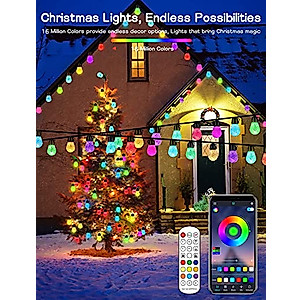 YSJ 49ft Outdoor String Lights for Outside, RGBW Patio Lights with App and Remote Control, IP66 Waterproof, Shatterproof, 8 Scene Modes, with 15 Dimmable LED Bulbs for Balcony, Cafe, Backyard, Garden