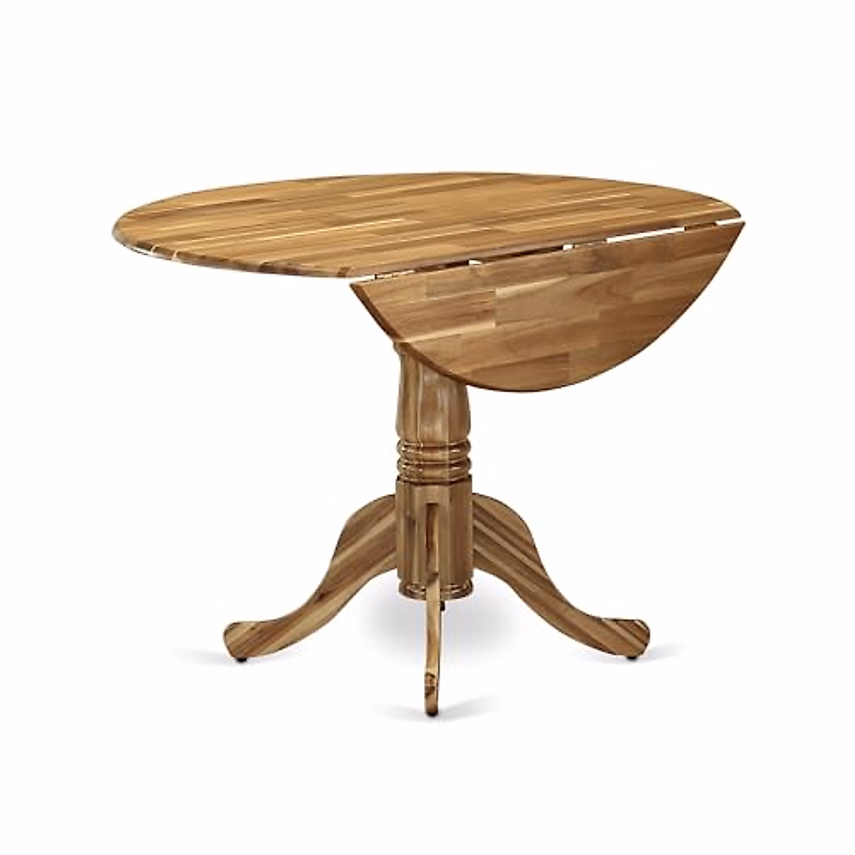 East West Furniture DLFL5-ANA-04 5 Piece Dining Room Furniture Set Includes a Round Dining Table with Dropleaf and 4 Light Tan Linen Fabric Parsons Chairs, 42x42 Inch, Natural