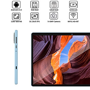 10 inch Tablet Android 13 Tablet, 4GB RAM 64GB ROM 512GB Expand, Quad-Core Processor, 1280x800 IPS Display, Tablet PC with GPS, 6000mAh, Bluetooth, Dual Camera, WiFi (Blue)