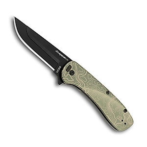 OUTDOOR EDGE RAZOR VX1 | Topo Map Etching | Replaceable Blade EDC Flipper Folding Pocket Knife | 3" Stainless Blade, Green Anodized Aluminum Handle, Reversible Pocket Clip | Cool Knife for Men