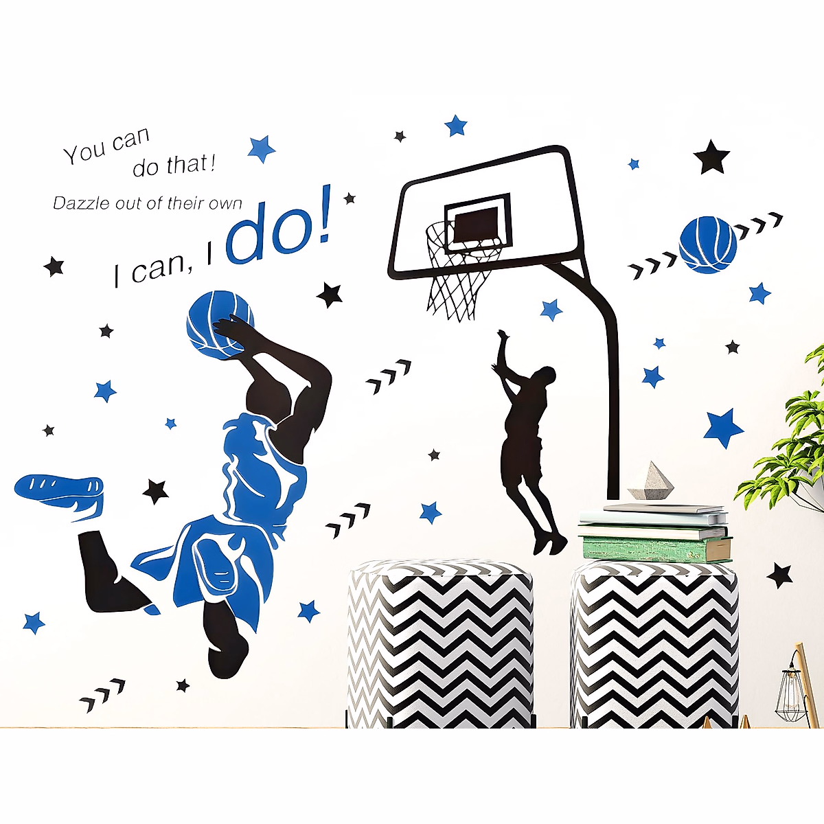 Amaonm Creative 3D Basketball Player Dunk Basketball Star Wall Decals Removeable Walls Art Decor DIY Wall Sticker Home Decorations Decal Nursery Sticker for Boys Room Living Room Bedroom (Blue)