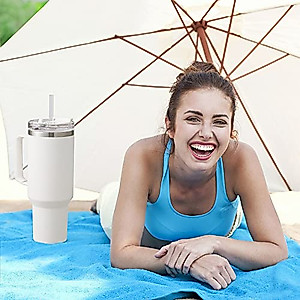 COKTIK 40 oz Tumbler With Handle and Straw Lid, 2-in-1 Lid (Straw/Flip), Vacuum Insulated Travel Mug Stainless Steel 40 Ounce Tumbler for Hot and Cold Beverages(Cream White)