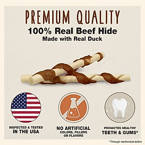 Cadet Gourmet Beef Hide Twist Chew Sticks, Long Lasting & Natural Chew Treats for Dogs, Inspected & Tested in USA, Duck Flavor (50 Count)