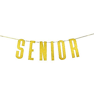 INNORU Gold Glitter Senior Banner for Congrats Grad Banner - High School College Graduation Party Bunting Decoration
