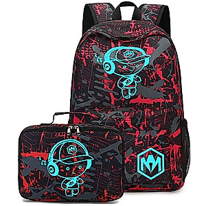 Bluboon Preschool Backpack Kids Boy Kindergarten Backpack With Lunch Box School Book Bags for Elementary Primary Schooler（Red Cool Boy