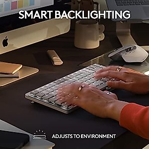 Logitech MX Mechanical Mini for Mac Wireless Illuminated Keyboard, Low-Profile Performance Switches, Tactile Quiet Keys, Backlit, Bluetooth, USB-C, Apple, iPad - Pale Grey