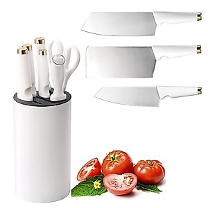 Kitchen Knife Set, Justup 7pcs Stainless Steel Knife Sets for Kitchen with Block, Ultra Sharp Home Kitchen Chef Knife Set, Paring Utility Fruit Knives Knife Set With Block White Knife Set