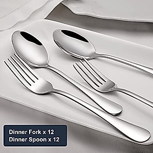 24-piece Forks and Spoons Silverware Set, Food Grade Stainless Steel Flatware Cutlery Set for Home, Kitchen and Restaurant, Mirror Polished, Dishwasher Safe