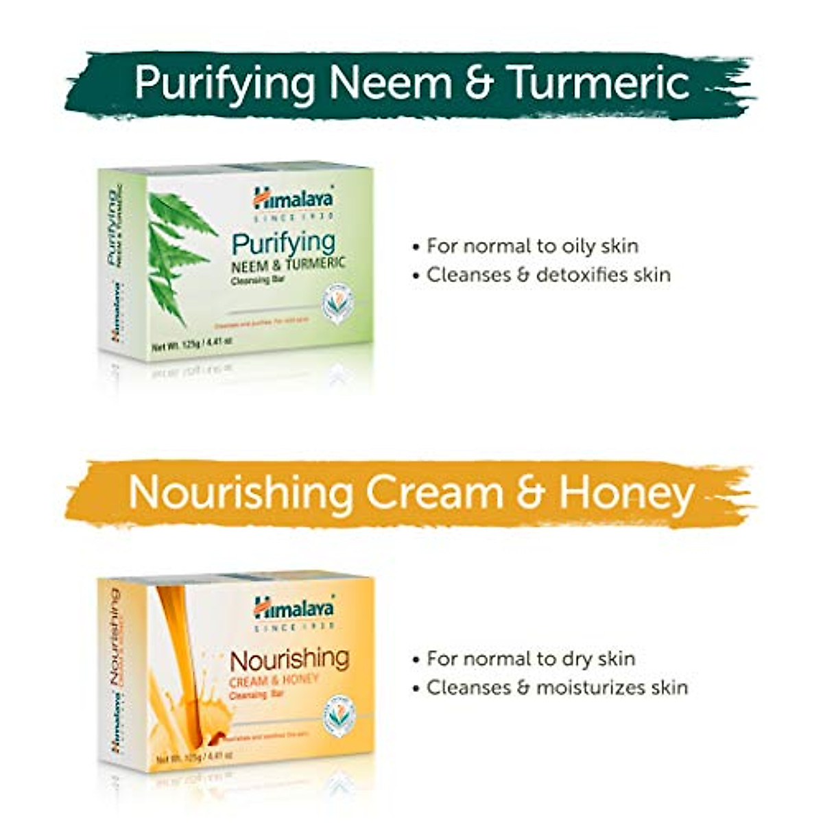 Himalaya Cleansing Bar Soaps Variety Pack, Neem & Turmeric, Almond, Cream & Honey and Cucumber, 4.41 oz, 12 Pack